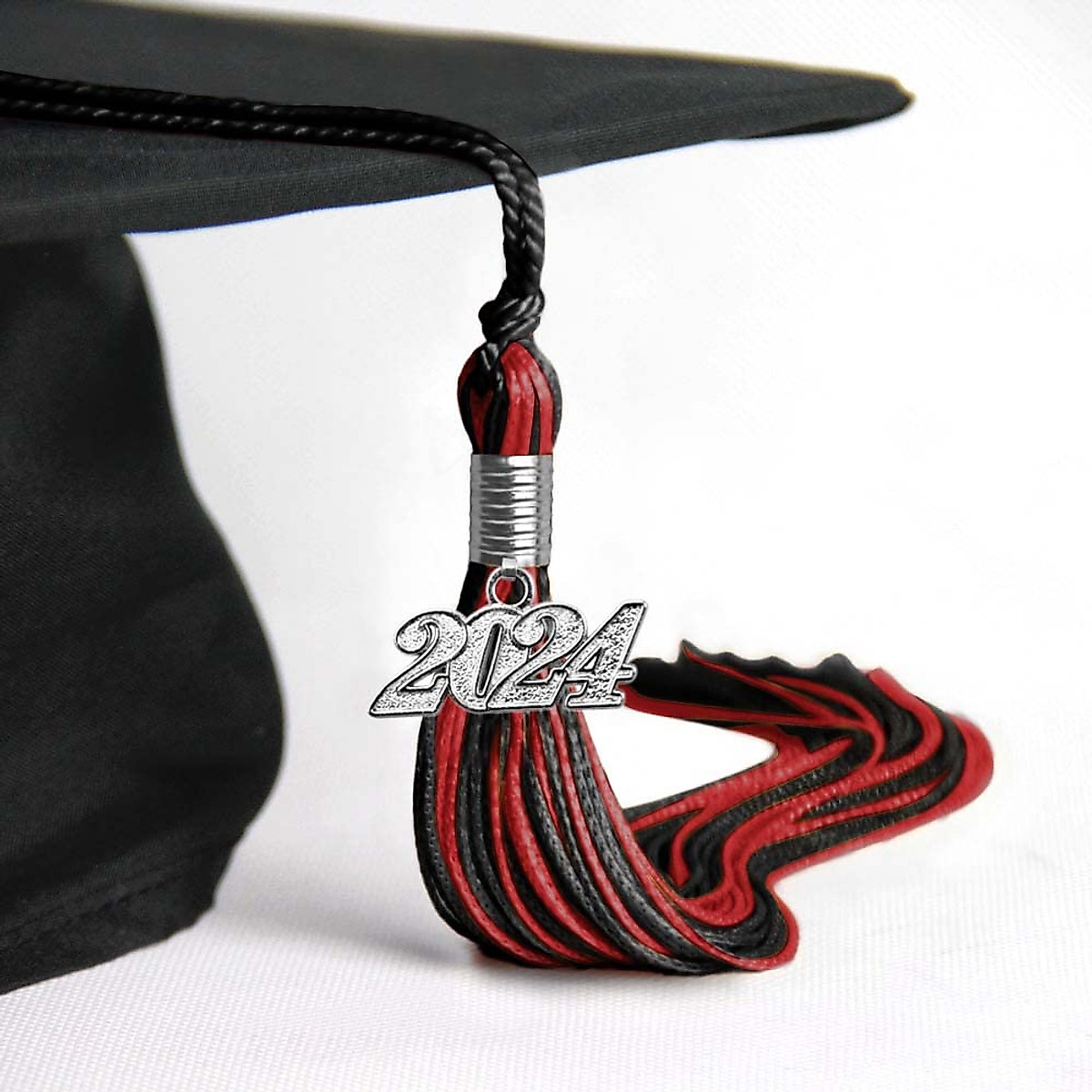 Endea Graduation Mixed Double Color Tassel with Silver Date Drop (Black/Red, 2024)