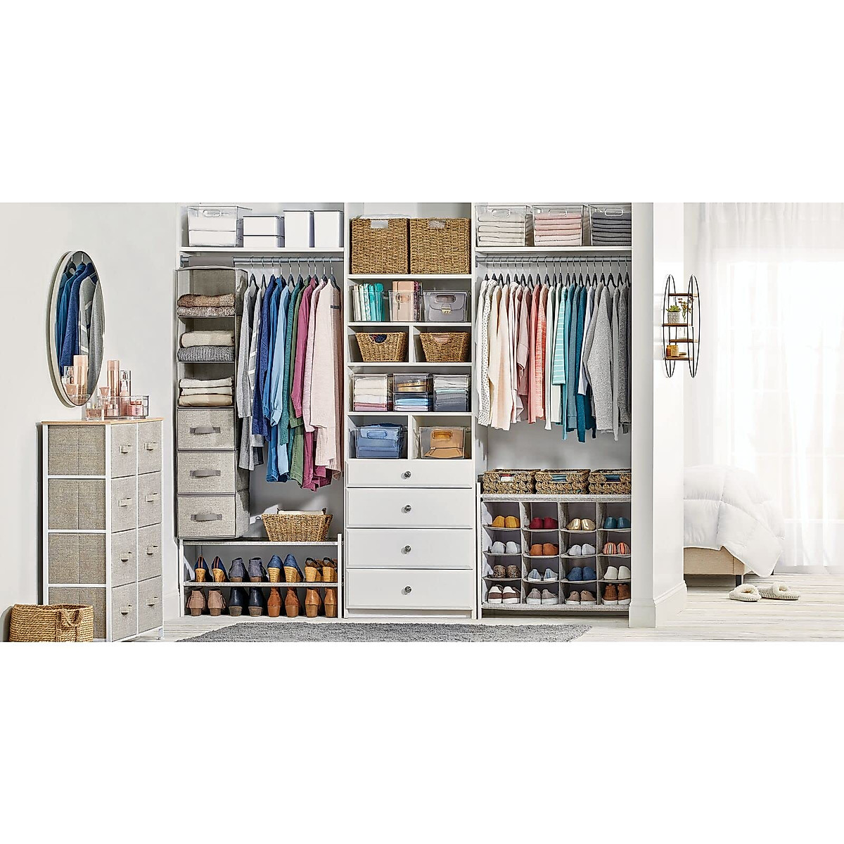 mDesign 38.31" High Steel Frame/Wood Top Storage Dresser Furniture Unit with 8 Removable Fabric Drawers - Large Bureau Organizer for Bedroom, Living Room, or Closet - Lido Collection, Linen/Tan