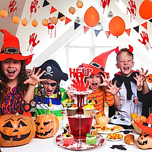 Sliner 3 Tier Halloween Bloody Cupcake Stand Party Decorations Bloody Handprint Cupcake Holder Halloween Bloody Help Cake Holder Bloody Theme Dessert Stand for Halloween Horror Scary Party Supplies