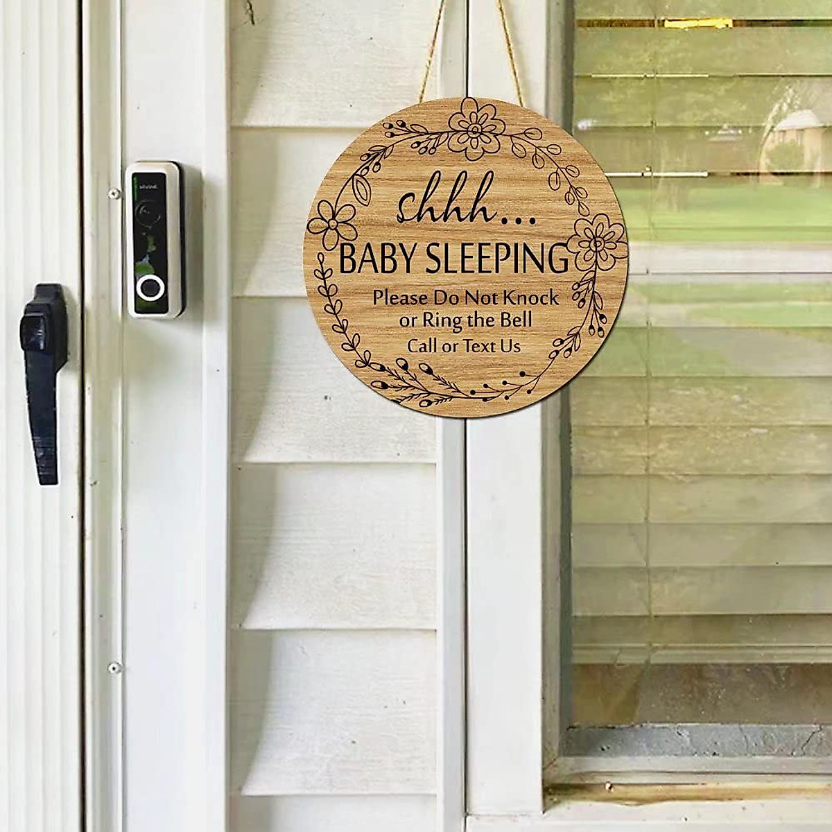 Rustic Baby Sleeping Hanging Sign Plaque, Do Not Knock Or Ring The Bell, Round Sturdy Wooden Door Hanger for Baby Room, Nursery, Kindergarten, Bedroom, Door Knob Decor