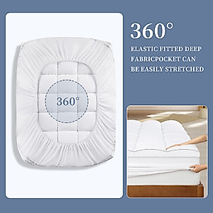 REDASW Mattress Pad Queen Size,Extra Thick Cooling Mattress Cover,Mattress Topper with 8-21" Deep Pocket,Mattress Pad Cover Cotton Top,White, 60x80 Inches