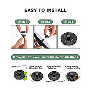 Xinhong Solar Bird Bath Fountain Pump, 1W solar water fountain with 6 Nozzle, 5.1" mini solar fountain pump Outdoor Watering Submersible Pump for Garden, Ponds, Pool, Fish Tank