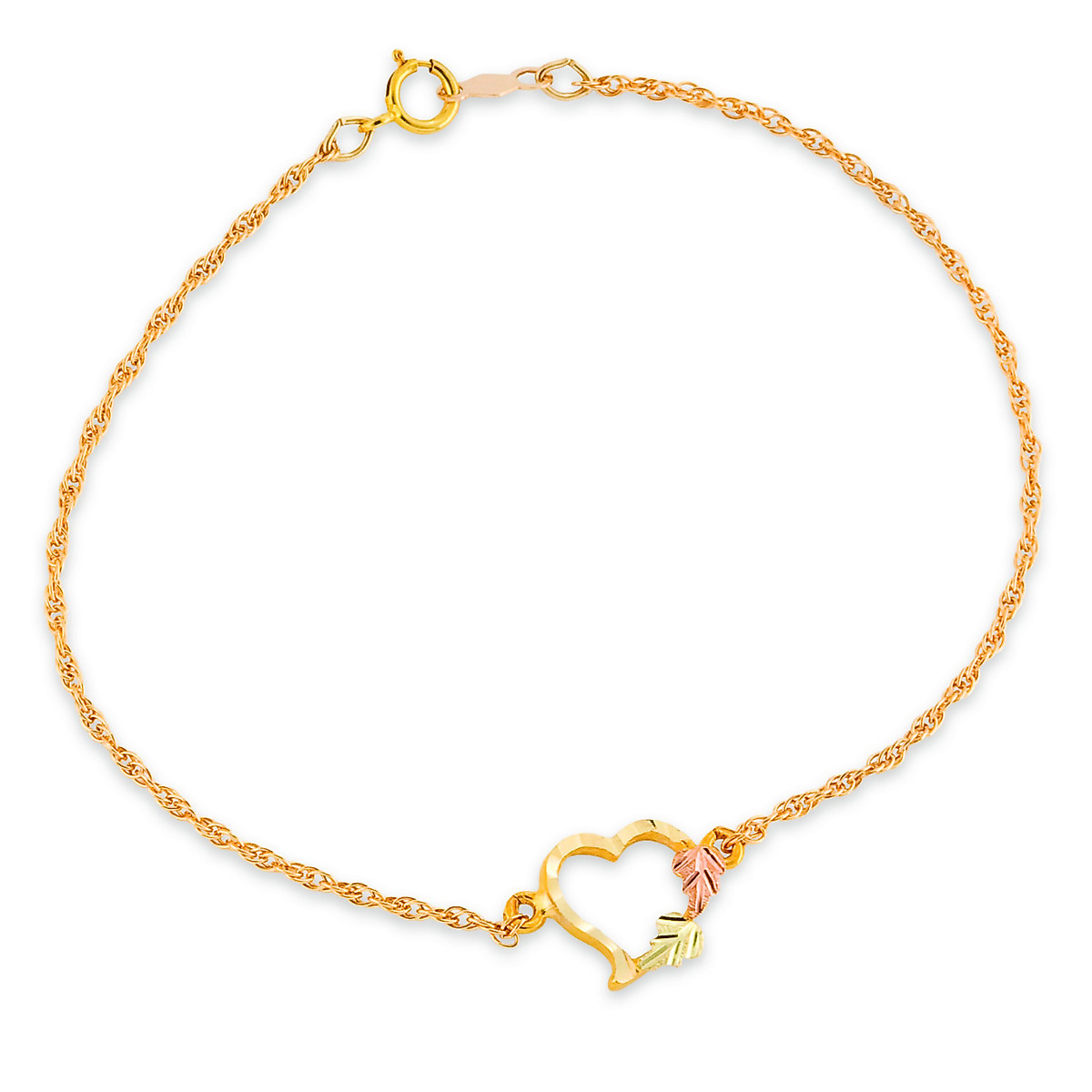 Heart Bracelet, 10k Yellow Gold, 12k Green and Rose Gold Black Hills Gold Motif, 7"