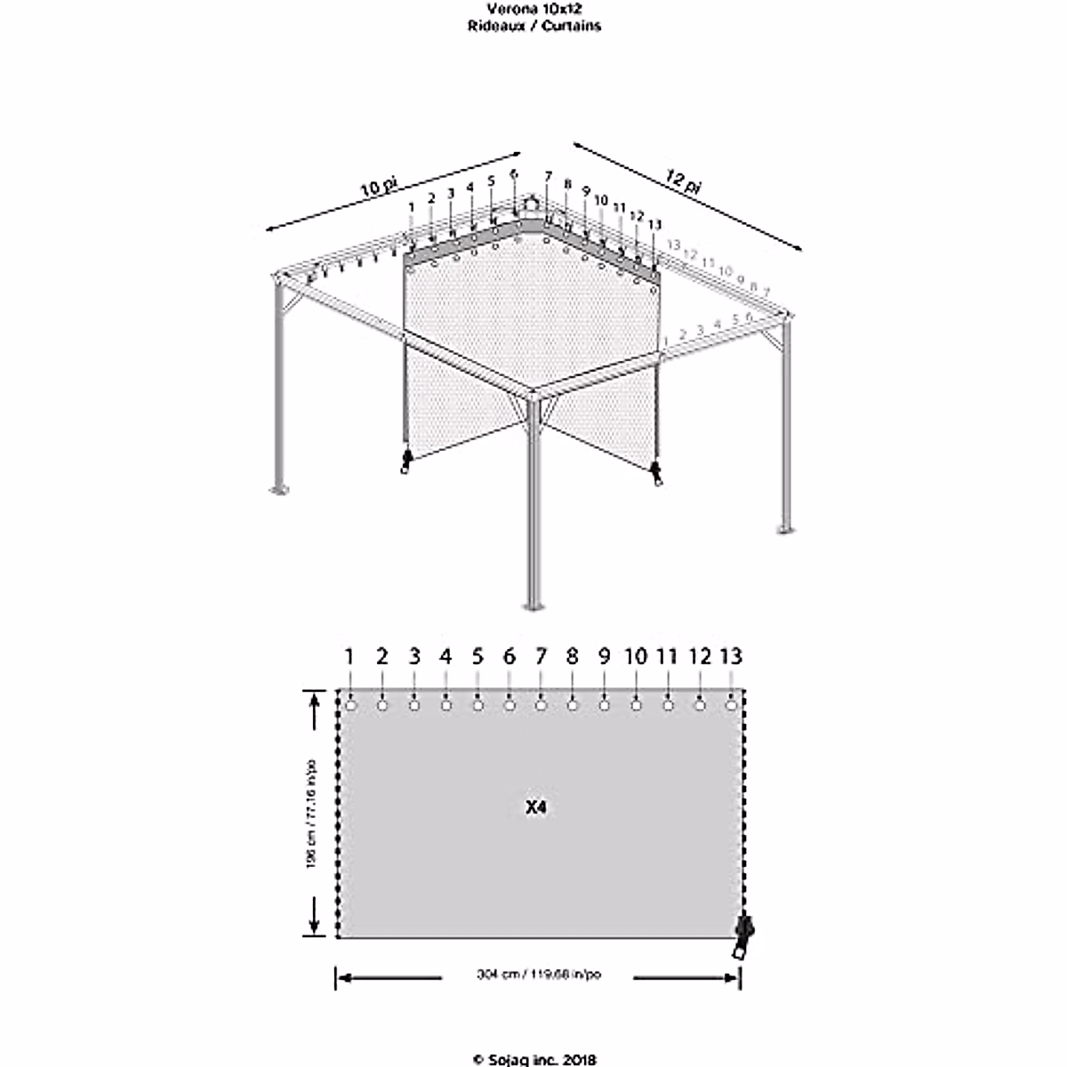 Sojag 135-9158670 10' x 12' Curtains for Verona Outdoor Gazebo, Gray