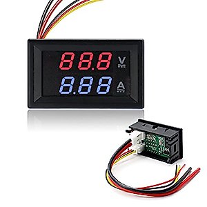 Digital Voltmeter and Ammeter 100V 10A, Volt Meter Led Display 3 bits Red and Blue, Voltage and Current Monitor of The Electronic Circuit, Measure Instrument