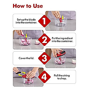 Manual Food Chopper, Hand Pull String Onion Chopper, Dishwasher Safe Food Mincer, No BPA Food Grade Material, 2.5 Cups 0.6L