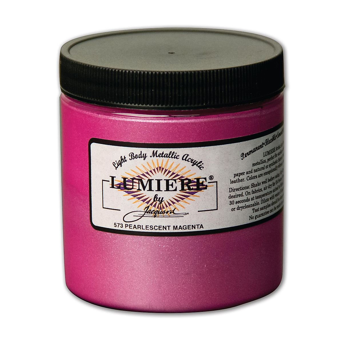 Jacquard Lumiere 8oz Fabric Paint Pearlescent Magenta - Metallic Paint for Fabric, Leather, Canvas, Paper and Wood - Light-bodied Metallic Acrylic Paint - Lightfast & Vibrant Metallic Acrylic Paints