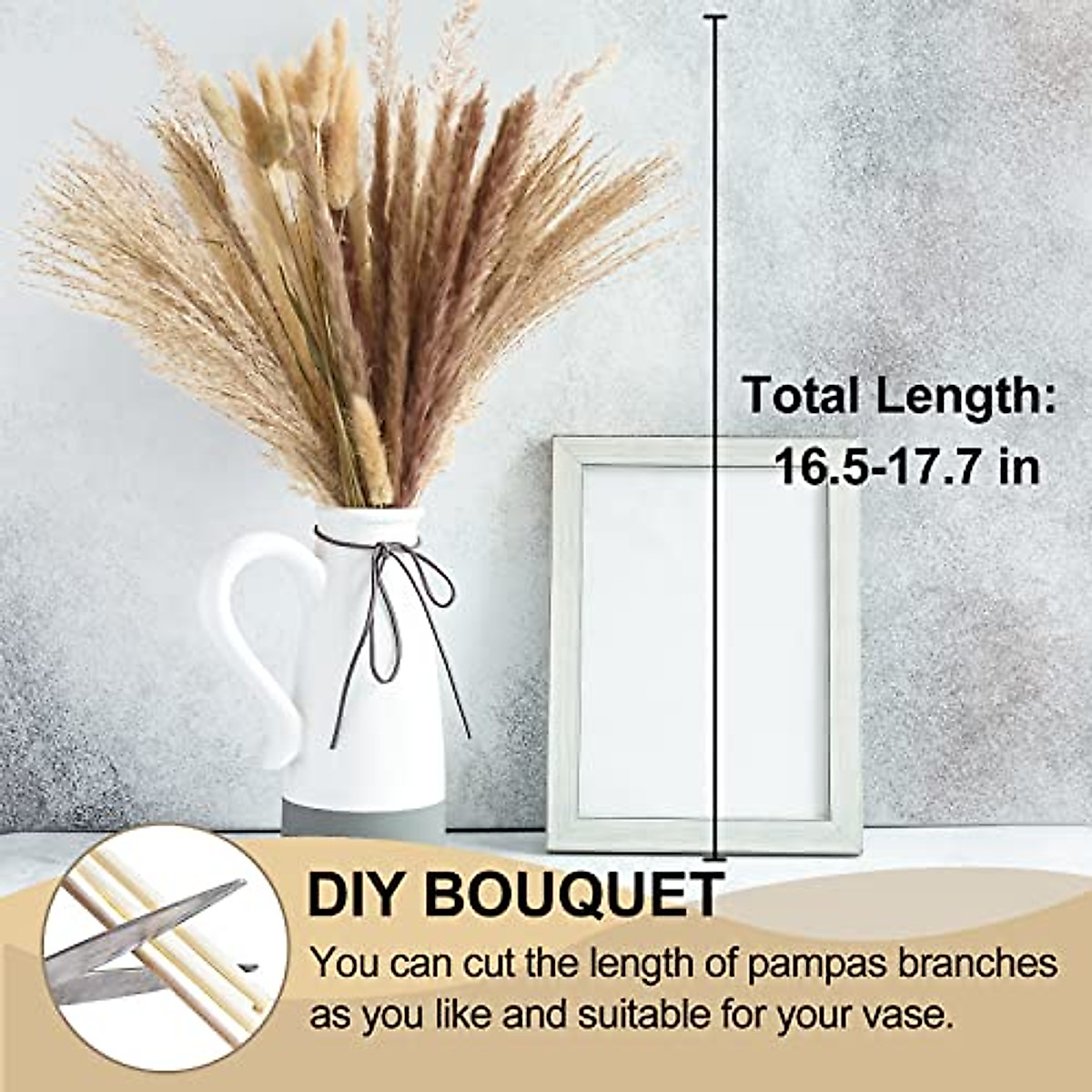 121pcs Dried Pampas Grass Decor, Boho Home Table Fall Decor Dried Flowers, White & Natural Pampas Grass, Reed Grass, Bunny Tails, 17 inch Pompass Grass for Wedding Home Decoration, Farmhouse Party