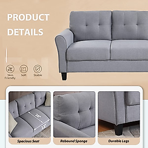 P PURLOVE 3-Seat Sofa for Living Room, Modern Sofa with Comfortable Padded Backrest, Linen Upholstered Couch Furniture for Bedroom, Office, Small Space, Easy Assembly, Light Grey Blue