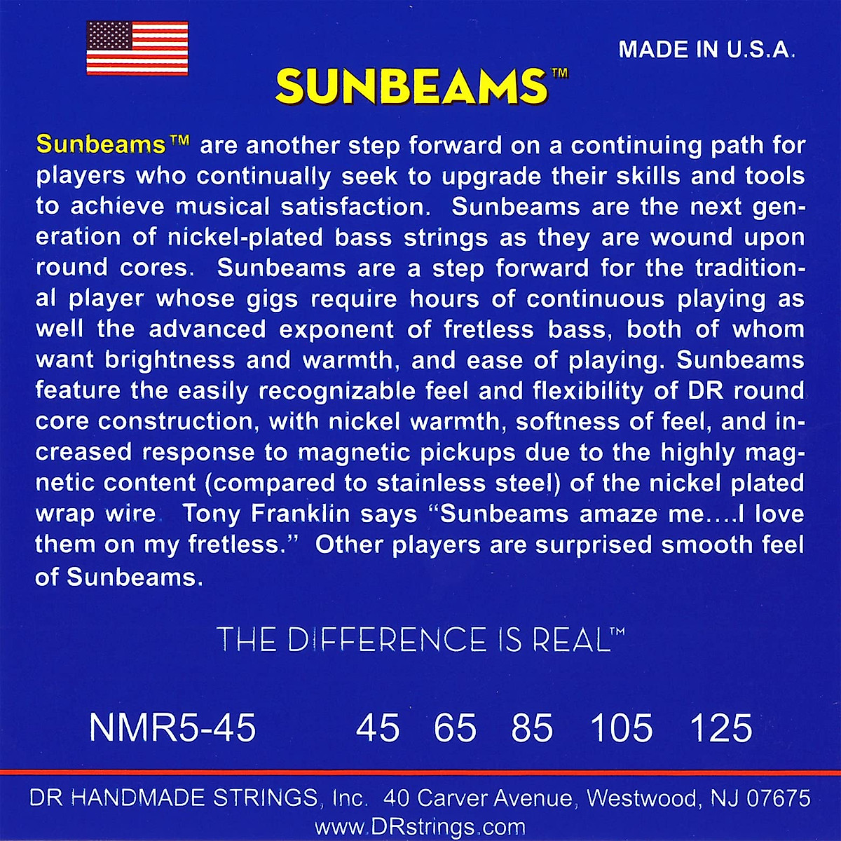 DR Strings Sunbeam - Nickel Plated Round Core 5 String Bass 45-125