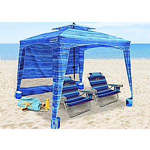 Beach Cabana Canopy Shelter – Cool Sun Shade Tent – 6’ X 6’ - UPF 50+ - Waterproof - Easy Setup – 2 Layer Wind Vent Umbrella – 6 Ft X 6 Ft – BONUS Sidewall – Beach, Lake, Park W/Family - 2 to 4 People