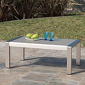 Christopher Knight Home Cape Coral Outdoor Aluminum Coffee Table with Glass Top, Silver