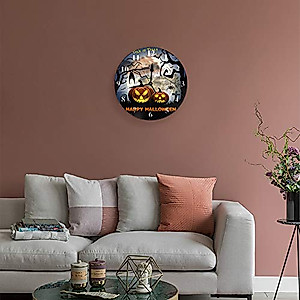 HGOD DESIGNS Halloween Round Wall Clock,Spooky Card for Halloween with Pumpkinspider and Bats Moon Round Wall Clock Home & Garden Wall Decorative for Bedroom Office School Art(10")