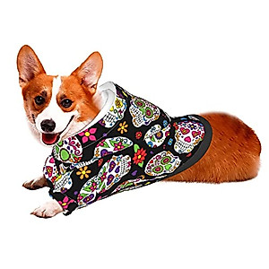 Skull Flowers Dog Hoodies, Pet Clothes Costumes, Colorful Pets Wear Hoodie Pullover for Dogs Cats Outdoor (XX-Large)