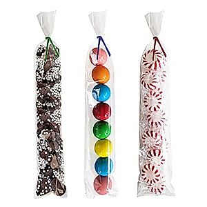 Purple Q Crafts Clear Plastic Cellophane Bags with 4" Colored Twist Ties for Gifts Party Favors (2"x10" 100 Pack)