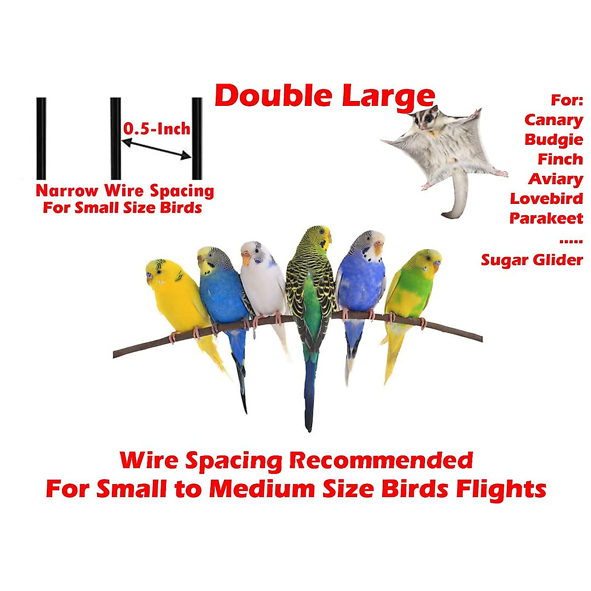 Large Double Center Divider Birdhouse Treehouse Bird Flight Breeder Cage with Breeding Nest Doors Removable Rolling Stand (52 x 17 x 54 H inches, White Vein)