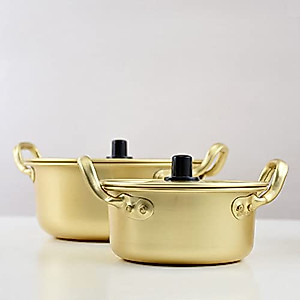 Alunsito Ramen Noodles Pot, Korean Noodle Ramen Pot, Aluminum Pot, Yellow Aluminum Stockpot, Instant Noodles Pot (20cm / 7.87in Pot)