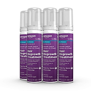 Amazon Basic Care Hair Regrowth Treatment For Women, Minoxidil 5% Topical Aerosol (Foam), 12 Month Supply, Unscented, 2.11 ounce (Pack of 6)