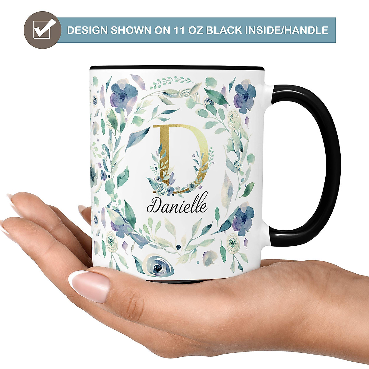 The Foxy Mug Personalized Pansy Monogram Name Coffee Mug | Beautiful Floral Initial Custom Ceramic Cup Microwave Dishwasher Safe
