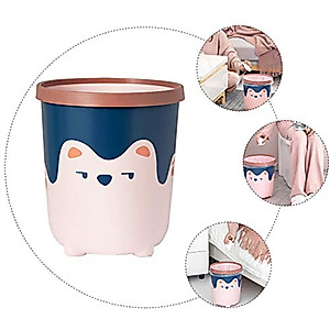 Hemoton Trash Can Plastic Garbage Can Cute Round Wastebasket Trash Bin Waste Container for Home Kitchen Bathroom Office Pink Blue