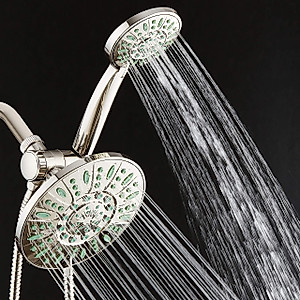 AquaDance Antimicrobial/Anti-Clog High-Pressure 30-setting Rainfall Shower Combo, Microban Nozzle Protection from Growth of Mold, Mildew & Bacteria, Brushed Nickel Finish/Coral Green Jets