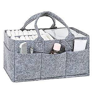 Sammy & Lou Collapsible Light Gray Felt Storage Caddy, Divided Design To Keep Diapers, Wipes And Changing Items Organized, Two Handles, 12 in x 6 in x 8 in