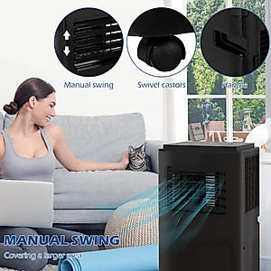 HOMCOM 8000 BTU Portable Air Conditioner for Rooms Up to 345 Sq. Ft., 5-in-1 AC Unit with Dehumidifier, Cooling Fan, Auto, Sleep & Remote, 24H Timer On/Off, Window Installation Kit, Black