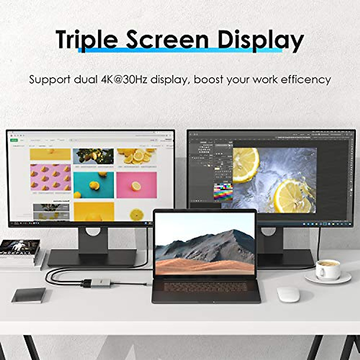 WAVLINK USB C to Dual HDMI Adapter 4K@60Hz, Thunderbolt 3/4 Compatible, Type C to HDMI Multi Monitor Converter for MacBook Pro/Air,Dell XPS 13/15,HP,Lenovo Yoga,etc(DP Alternate Mode Required)