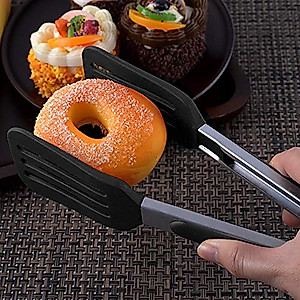 STARUBY Cooking Tongs 12 inches 2-Pack Stainless Steel Kitchen Silicone Serving Tongs Heat Resistant Grill Tongs Meat Turner Spatula Tongs Fish Tongs with Locking Handle Joint, Black