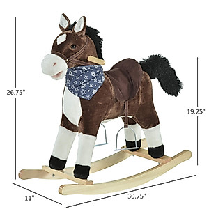 Qaba Kids Plush Ride-On Rocking Horse Toy Cowboy Rocker with Fun Realistic Sounds for Child 3-6 Years Old, Brown