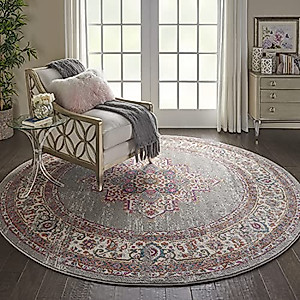 Nourison Passion Grey 8' x Round Area -Rug, Boho, Traditional, Easy -Cleaning, Non Shedding, Bed Room, Living Room, Hallway, (8' Round)