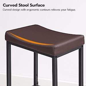 HOOBRO Bar Chairs, Set of 2 Counter Height Saddle Stools with Curved Surface, 24.8 Inches, 2.4" Thick Upholstery, for Kitchen and Dining Room, Brown and Black BC10BY01