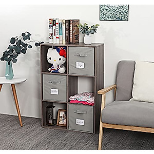 TQVAI 6 Cube Storage Organizer, Wood Storage Cubes Shelf with Fabric Storage Bin, Retro Grey