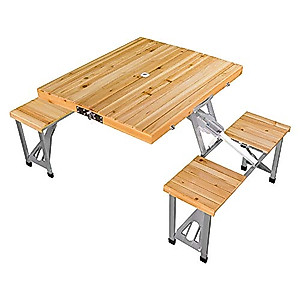 Leisure Season PFT12 Portable Folding Picnic Table - Brown - 1 Piece - Outdoor Furniture Set for Patio Garden, Backyard and Front Porch - Heavy-Duty Wooden Foldable Camping Dining Tables with Bench