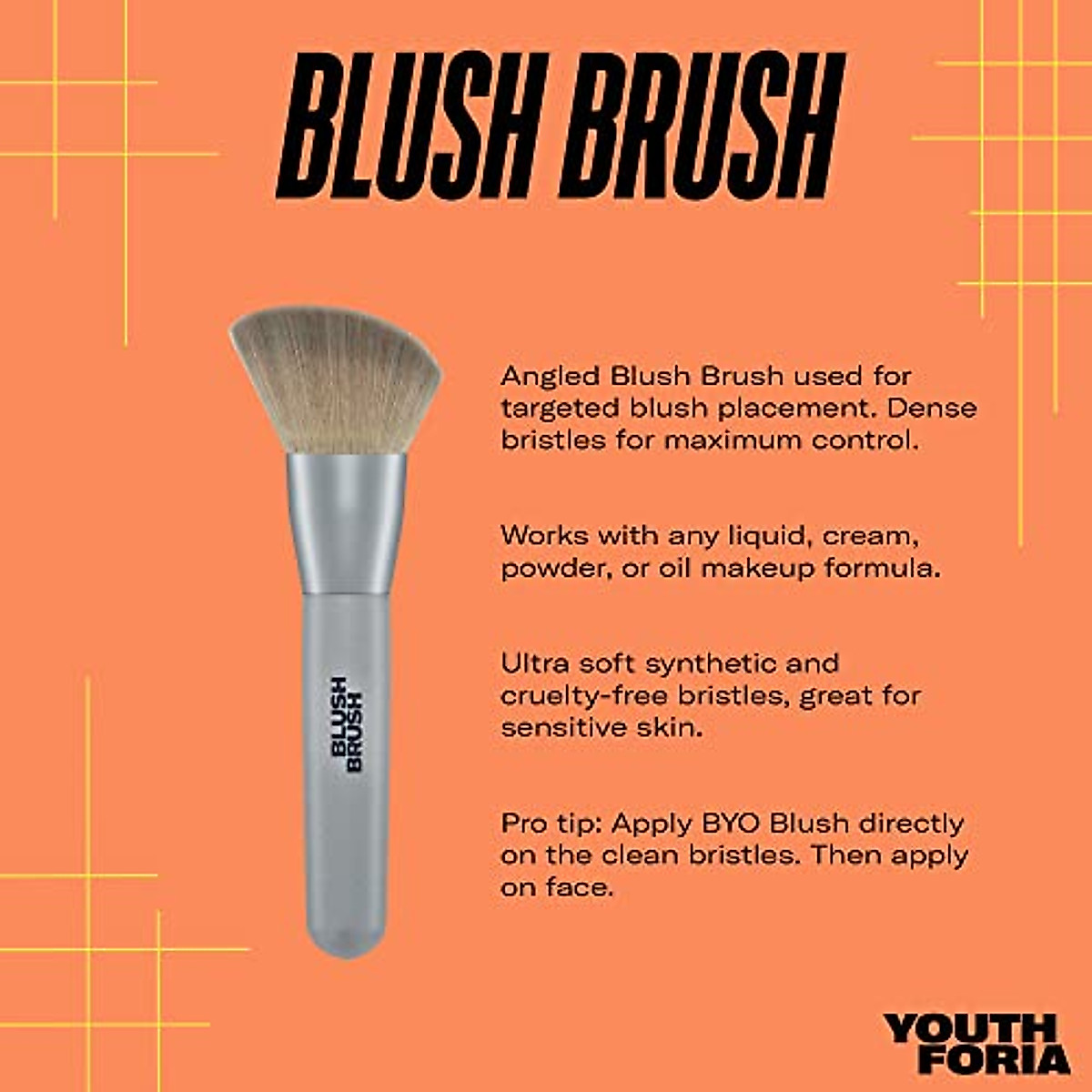 Youthforia Blush Brush, Soft Angled Makeup Brush For Blending Powder, Cream, & Liquid Formulas, Creates A Flawless Finish, Vegan & Cruelty-Free