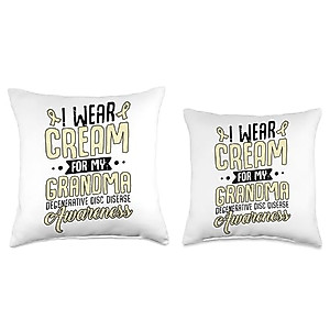 DDD Fighter Survivor Cream Ribbon Degenerative Disc Disease Ninja I Wear Cream for My Grandma Throw Pillow, 18x18, Multicolor