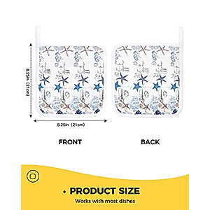 Coastal 3 Pack Pocket Pot Holders,Heat Proof Potholder Multipurpose Hot Pads Oven Mitts Terry Cloth,Undersea Starfish Shell Seahorse Potholders Bulk for Daily Kitchen Baking Cooking