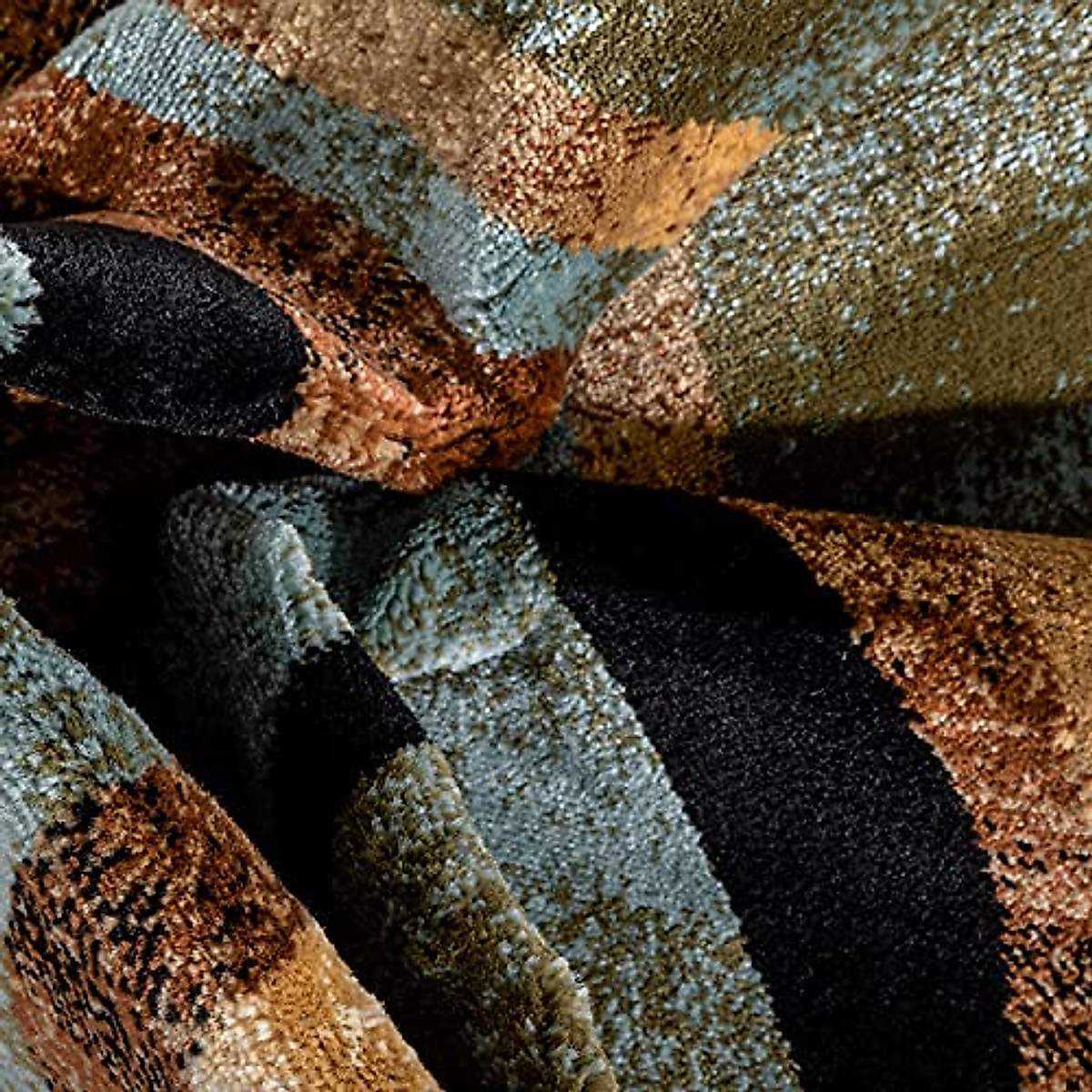 Hudson Waves Blue Brown Geometric Modern Casual Area Rug 5x7 ( 5'3" x 7'3" ) Easy to Clean Stain Fade Resistant Shed Free Abstract Contemporary Natural Lines Multi Soft Living Dining Room Rug