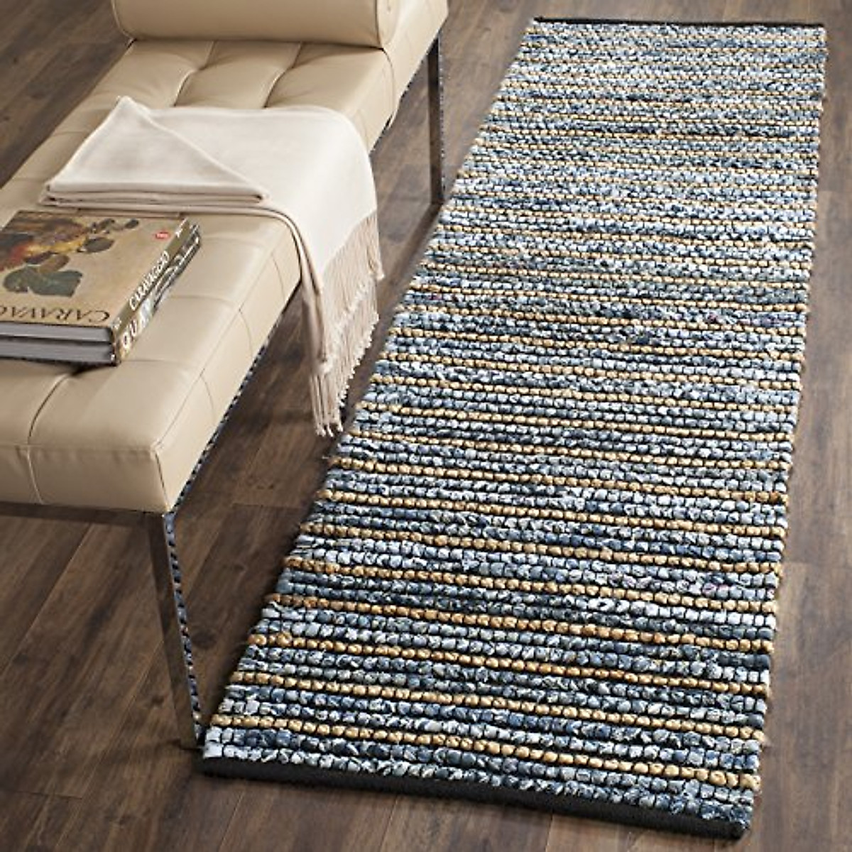 SAFAVIEH Cape Cod Collection Runner Rug - 2'3" x 12', Blue & Natural, Handmade Flat Weave Braided Jute & Cotton, Ideal for High Traffic Areas in Living Room, Bedroom (CAP363A)