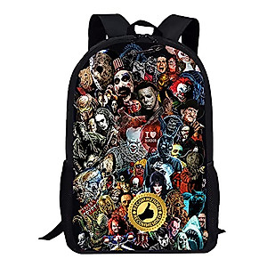 OIPMKNVU Horror Movie Backpack, Multi-Function Travel Laptop Backpack, Business Daypack Bag, Adjustable Shoulder Strap Bookbag 17"