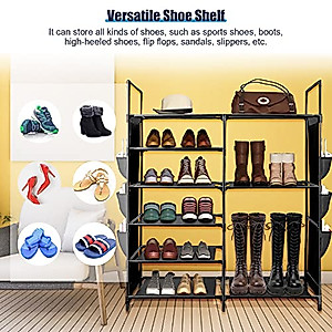 Liwarace Shoe Rack, Shoe Rack Organizer 6 Tiers Shoe Rack for Entryway, Double Rows of Metal Black Shoe Rack for Boots and Shoes Storage