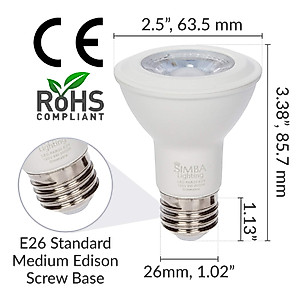 Simba Lighting LED PAR20 Light Bulb 6W 38deg Spotlight Dimmable (4-Pack) for Indoor Recessed Can, Range Hood and Outdoor PAR 20, 120V E26 Base, 40W to 50W Halogen Replacement, 3000K Soft White