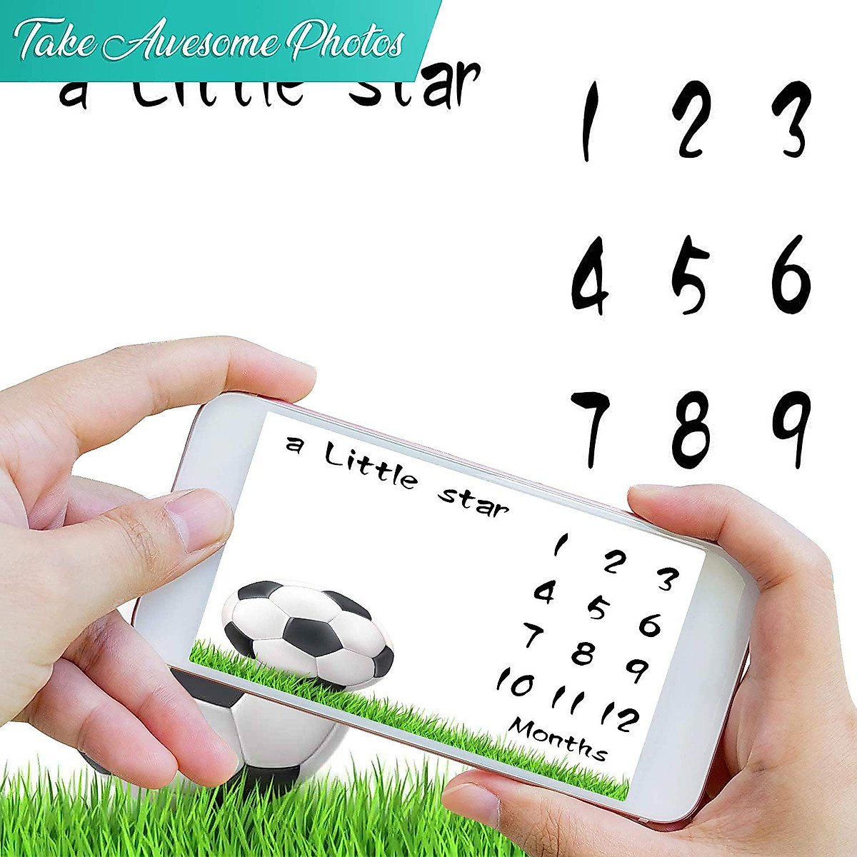 EARVO Baby Boy a Little Star Blanket, 40x40 inches Milestone Blanket Soccer Green Grass Photography Props Soft Fabric Blanket with Frame for Growing Babies EADS466