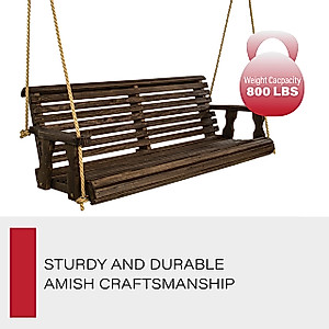 Amish Casual Heavy Duty 800 Lb Roll Back Treated Porch Swing with Hanging Ropes (5 Foot, Dark Walnut Stain)