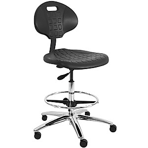 BenchPro Heavy Duty Deluxe Firm Polyurethane Foam Chair with 18” Ht. Adj. Footring, Nylon Base, 21"-31" Ht. Adj. and 450 lbs Capacity. Black and Chrome