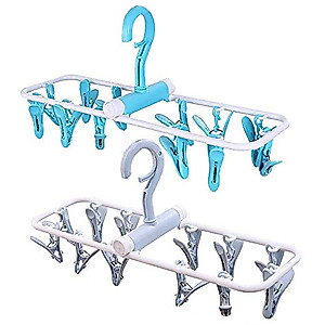 Falytemow Clip and Drip Hanger Folding Portable Travel Socks Hanger Underwear Hanger with 2 x 12 Clothespins, Hanger for Drying Towels, Bras, Baby Clothes, Plastic Laundry Sock Drying Hanger