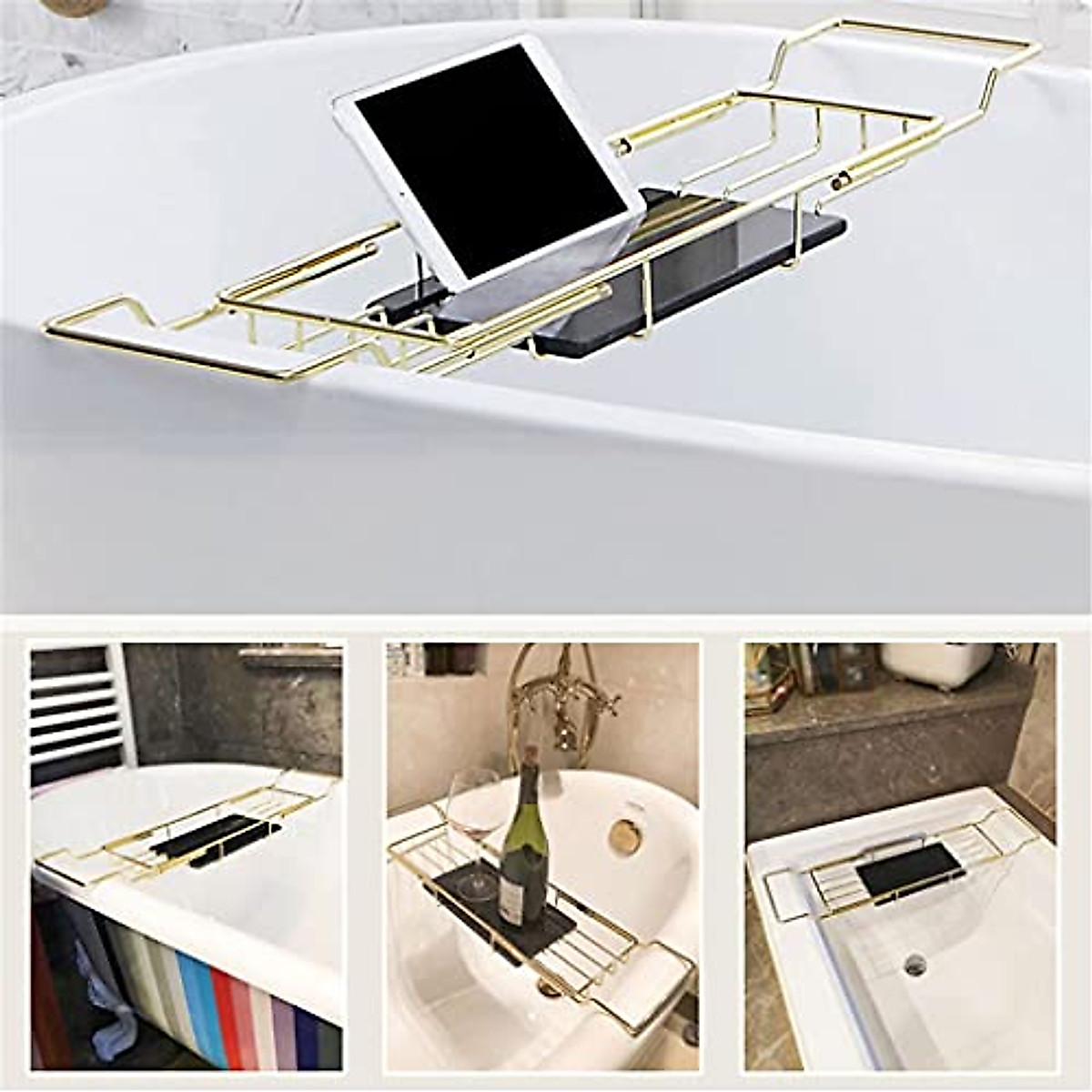 JAHH Home Brass Bathtub Tray Bath Tray Spa Bathtub Caddy Organizer Book Wine Tablet Holder Reading Rack Adjustable (Color : Style B)