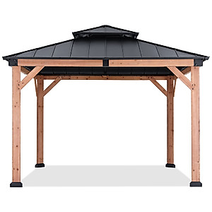 ABCCANOPY Wood Gazebo 11x11 - Outdoor Patio Wooden Gazebo with Hardtop Metal Double Roof for Garden, Backyard and Deck (Double Roof)