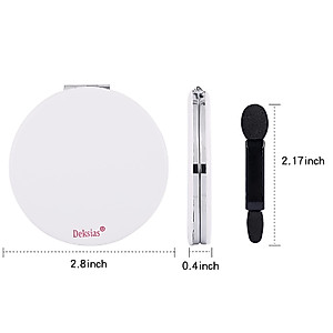 Deksias 2X Times Mirror in Pocket Magnify Round 2 Side Make up Compact Pu Folding Collapsible Mirrors with Extra 20PCS Eyeshadow Sponge Brush