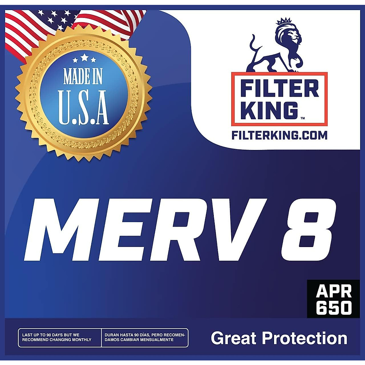 Filter King 20x25x1 Air Filter | 4-PACK | MERV 8 HVAC Pleated A/C Furnace Filters | MADE IN USA | Actual Size: 19.5 x 24.5 x .75"